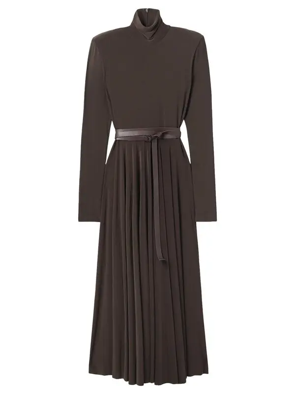 Norma Kamali Belted Stretch-jersey Turtleneck Midi Dress - Chocolate