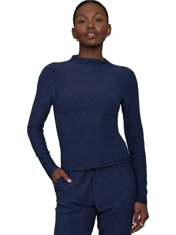 Carbon38 Mock Neck Long Sleeve Top - Heather Navy Blazer