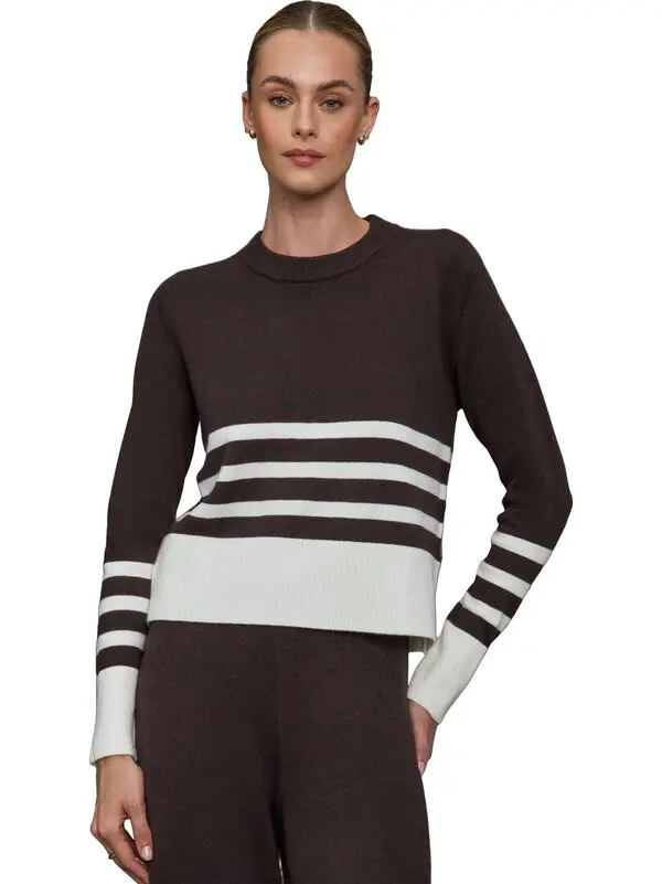 Carbon38 Striped Knit Sweater - Chocolate Torte/off White