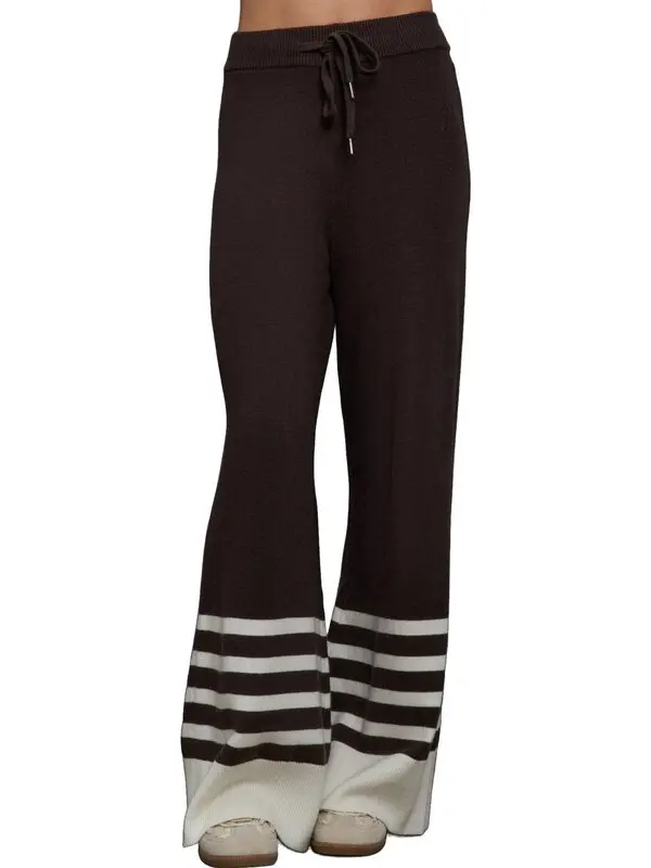 Carbon38 Striped Sweater Pant - Chocolate Torte/off White