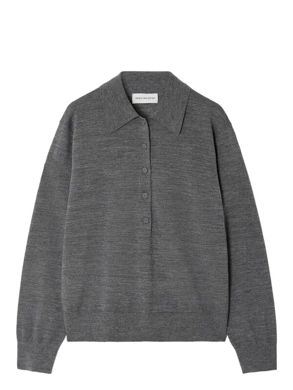 Dries Van Noten Merino Wool Polo Sweater - Gray