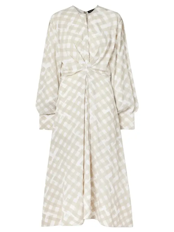 Proenza Schouler Keria Gathered Checked Crepe De Chine Midi Dress - Off-white