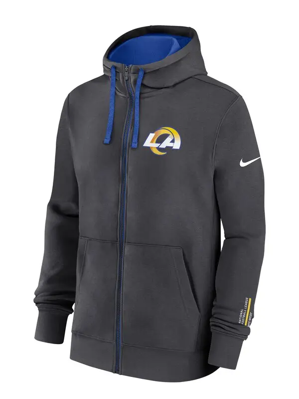 Nike Los Angeles Rams Playbook Page Club Nfl Full-zip Hoodie - Grey
