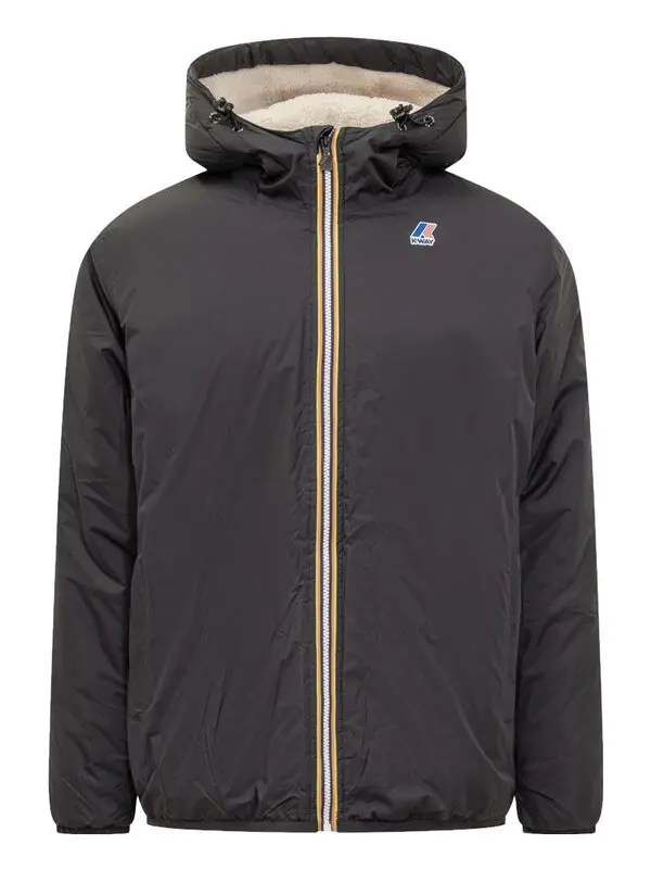K-WAY Jacket With Hood And Teddy Interior - Black