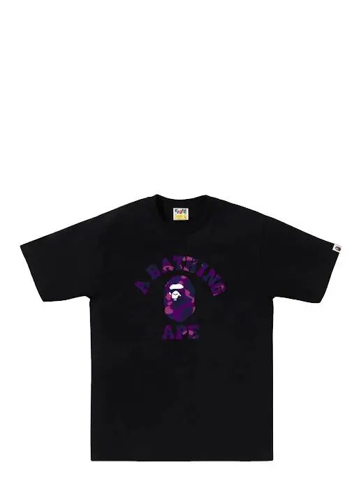 A BATHING APE Camo College Tee Shirt - Black/purple