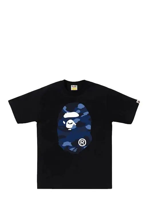 A BATHING APE Camo Big Ape Head Tee Shirt - Black/navy Blue