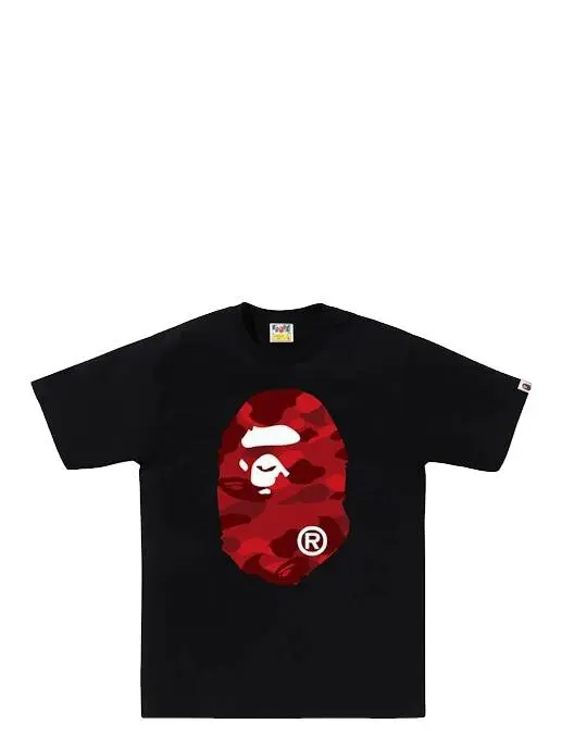 A BATHING APE Camo Big Ape Head Tee Shirt - Black/red