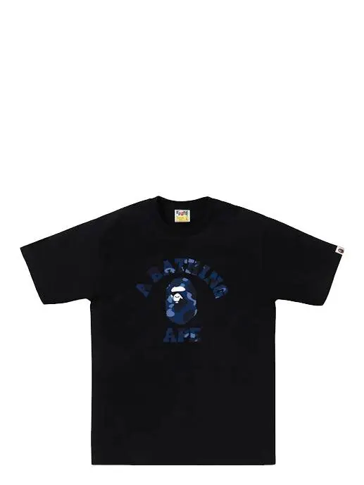 A BATHING APE Camo College Tee Shirt - Black/navy Blue