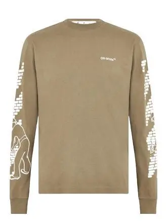 Off-White Bricks Logo Long Sleeve Skate Fit Army T-shirt - Green