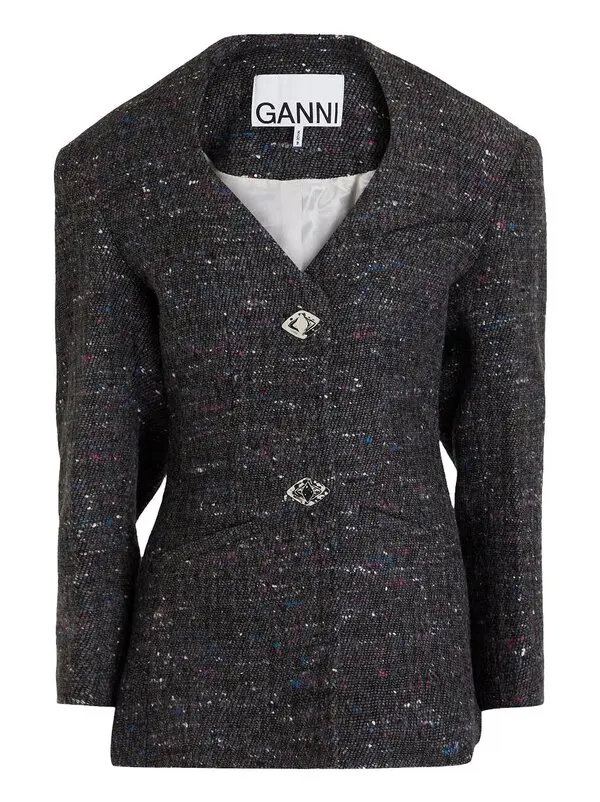 GANNI Donegal Wool-blend Bouclé-tweed Jacket - Anthracite