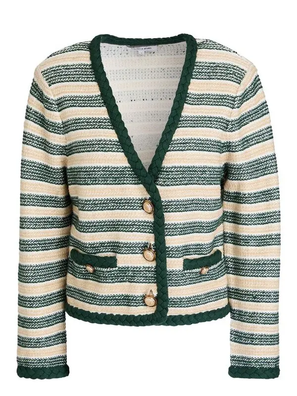 Veronica Beard Claudine Striped Linen-blend Jacket - Forest Green