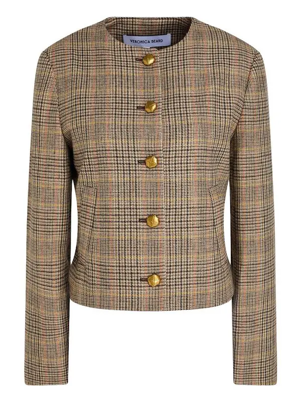 Veronica Beard Andrea Prince Of Wales Checked Wool-blend Tweed Jacket - Taupe