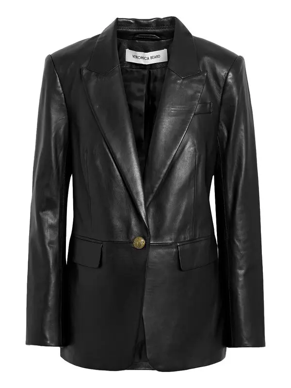 Veronica Beard Vega Dickey Leather Blazer - Black