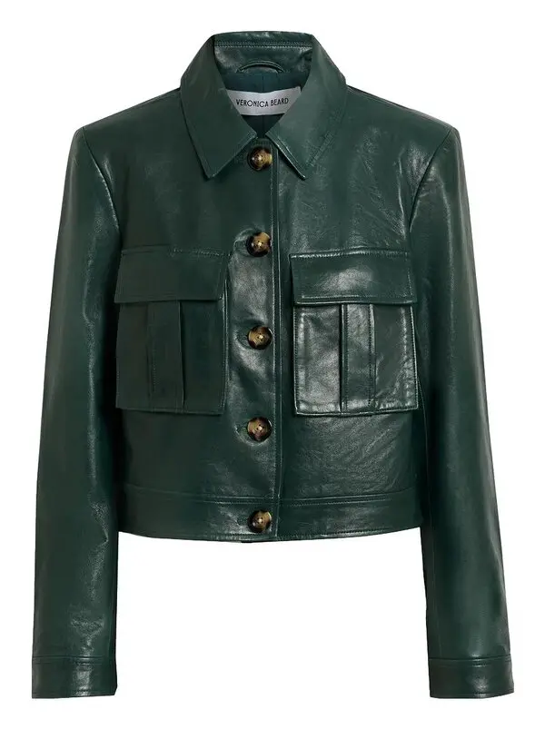 Veronica Beard Monte Leather Jacket - Forest Green