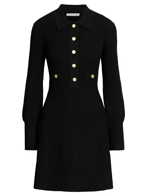 Veronica Beard Lauper Ribbed-knit Mini Shirt Dress - Black