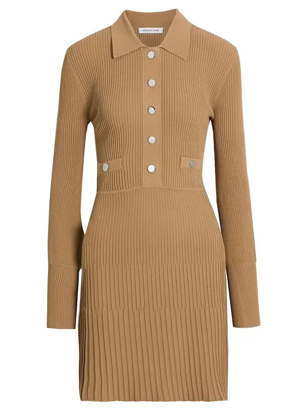 Veronica Beard Lauper Ribbed-knit Mini Shirt Dress - Camel