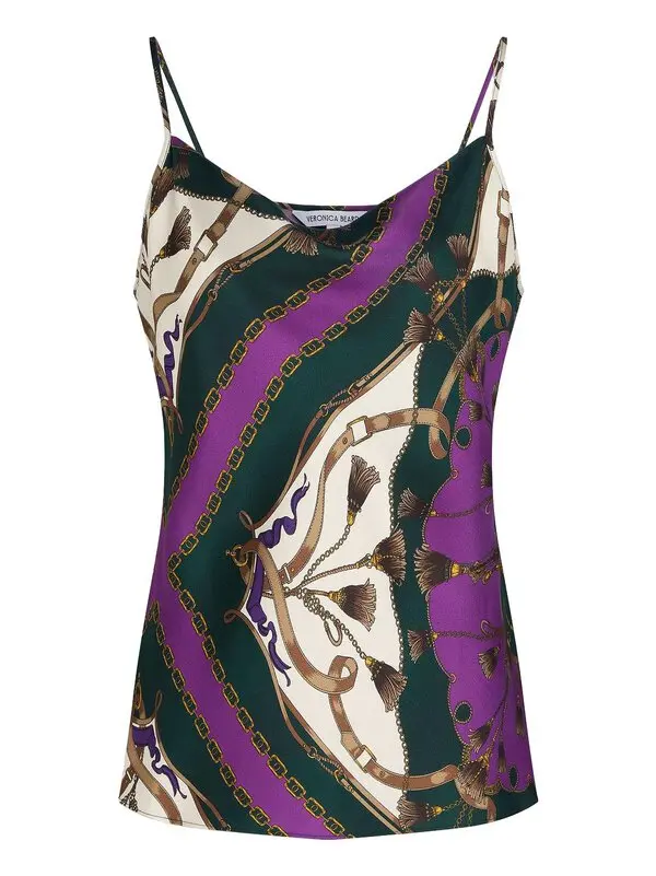 Veronica Beard Sola Draped Printed Camisole - Dark Green