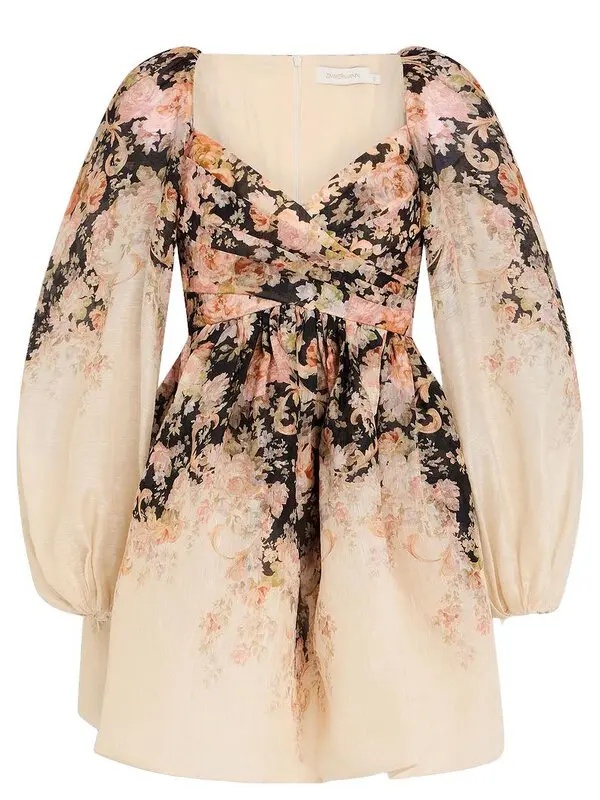 Zimmermann Pleated Floral-print Mini Dress - Blush