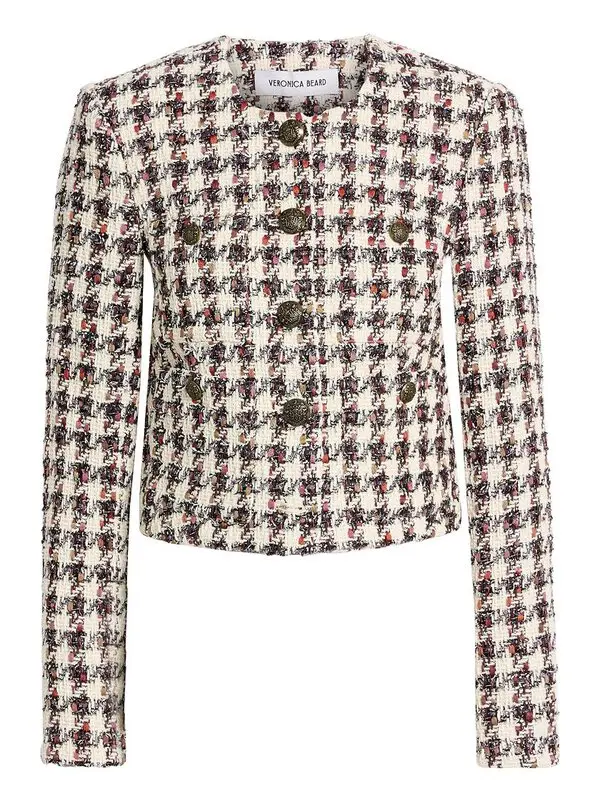 Veronica Beard Cirtane Metallic Checked Tweed Jacket - Ecru