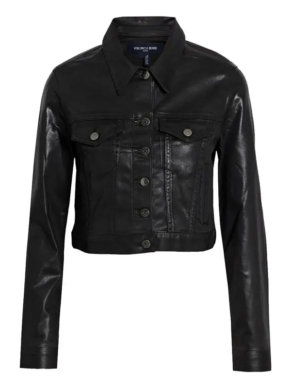 Veronica Beard Coated Cropped Denim Jacket - Black