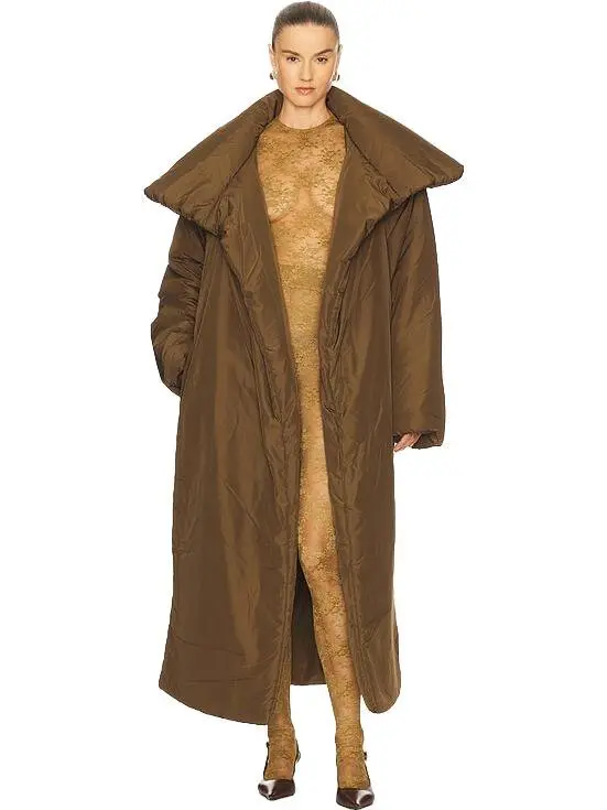 Norma Kamali High Collar Sleeping Bag Long Coat - Bark