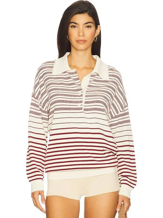 Faithfull The Brand Harlow Oversized Polo - Scandi Stripe Red Cream