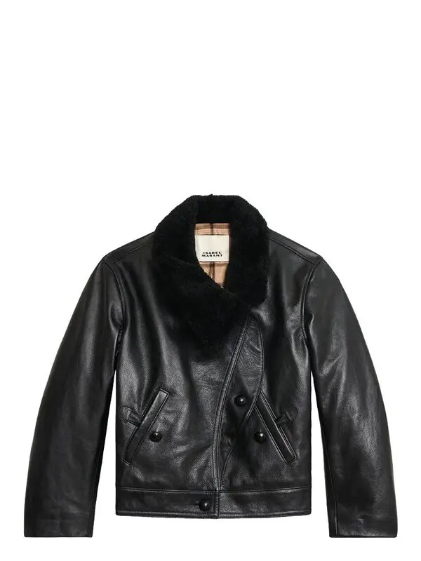 Isabel Marant Briyana Leather Aviator Jacket - Black