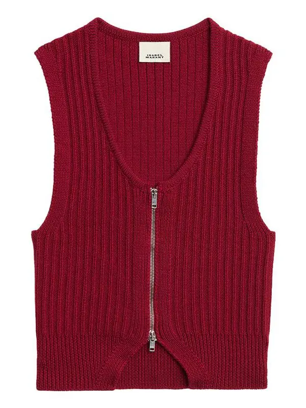 Isabel Marant Wool Rib Knit Devima Vest - Deep Red