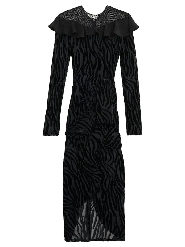 Isabel Marant Camy Zebra Print Velvet Wrap Dress - Black