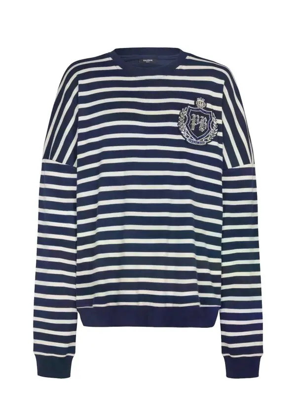 Balmain Emblem Striped Sweatshirt - Blue