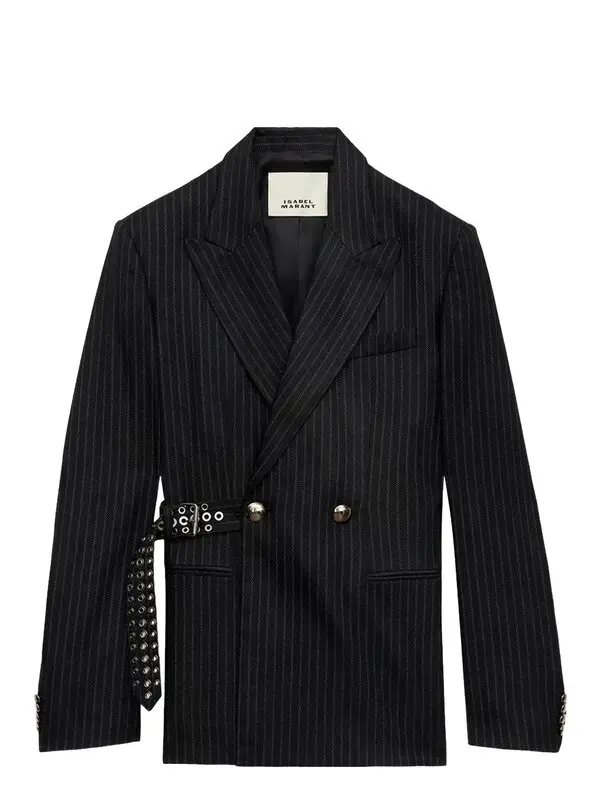 Isabel Marant Pinstripe Studded-belt Jacket - Black