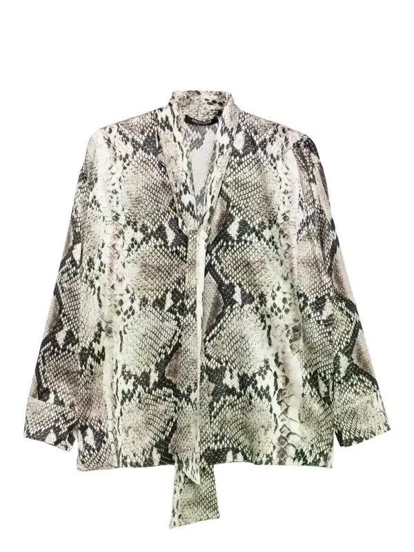 Roberto Cavalli Snakeskin Print Tie-neck Blouse - Neutrals