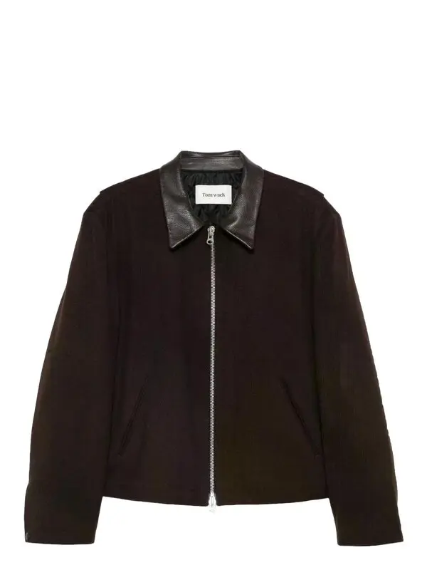 TONYWACK Leather-collared Zip-front Jacket - Brown
