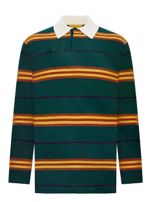 Guest In Residence Striped Cashmere Long-sleeve Polo Shirt - Green