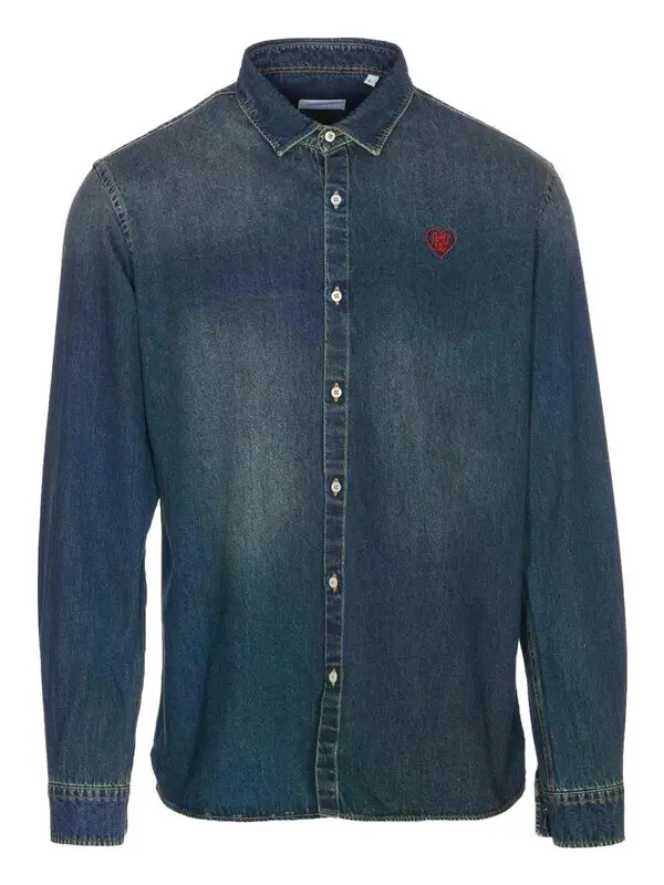 FAMILY FIRST Embroidered-heart Denim Shirt - Blue