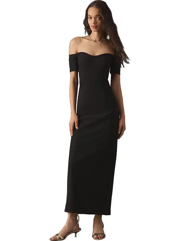 Bhldn Willow Strapless Off-the-shoulder Maxi Dress - Black