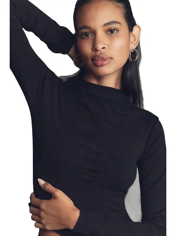 Anthropologie Fitted Sheer-panel Sweater - Black