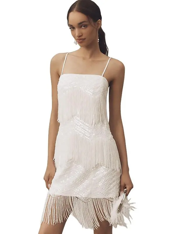 Endless Rose Beaded Fringe Mini Dress - White