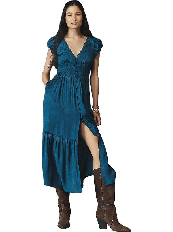 Anthropologie Peregre Silky Midi Dress - Deep Sea