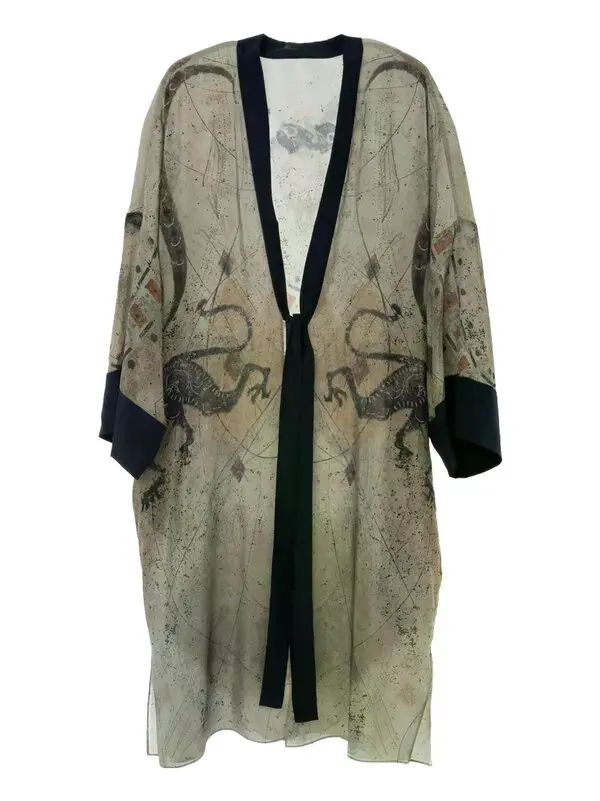 YANGKEHAN Dragon-print Silk Coat - Neutrals
