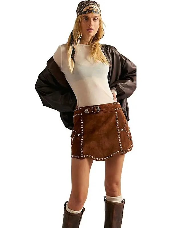 UNDERSTATED LEATHER Suede Mini Skirt - Chicory