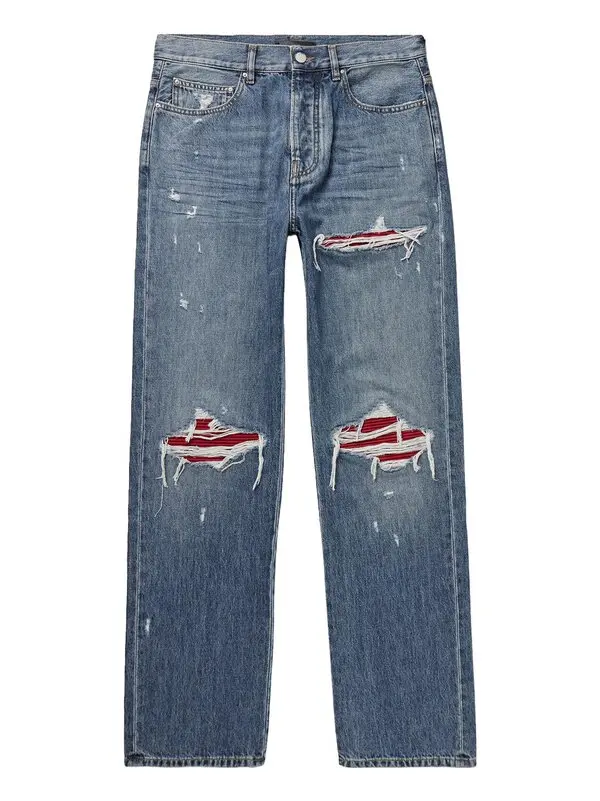 Amiri Mx1 Straight-leg Panelled Distressed Jeans - Blue