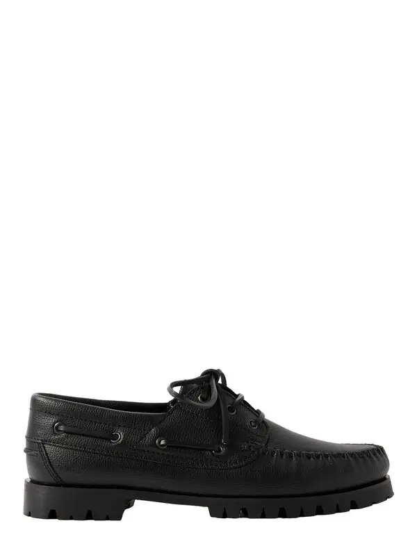 VINNY'S Aztec Leather Boat Shoes - Black