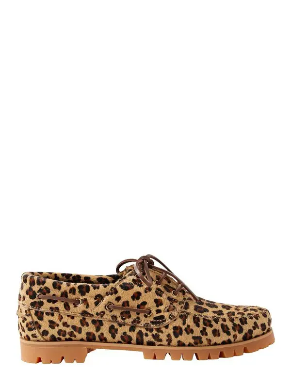 VINNY'S Leopard-print Calf Hair Boat Shoes - Brown
