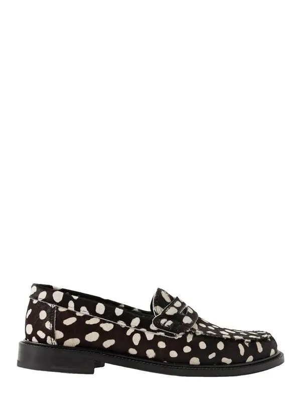 VINNY'S Yardee Printed Calf Hair Penny Loafers - Black