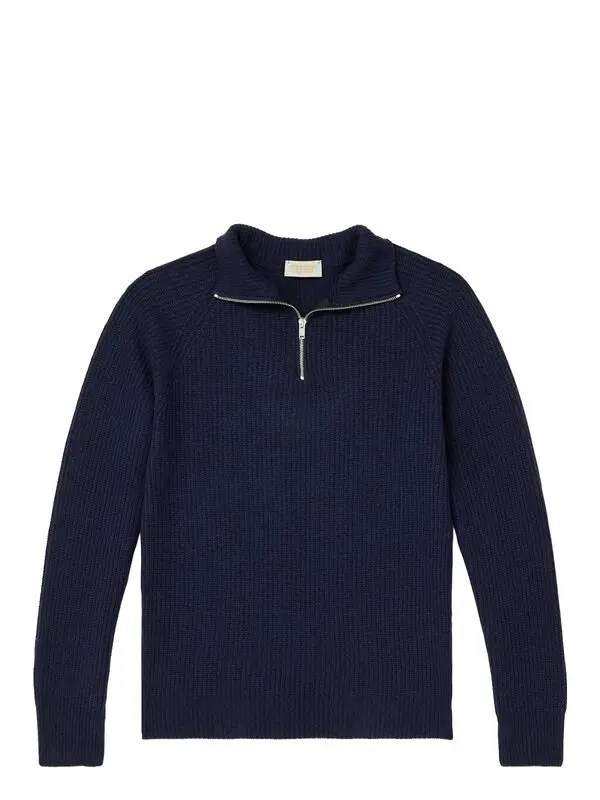 John Smedley Ryker Ribbed Recycled Cashmere And Wool-blend Half-zip Sweater - Blue
