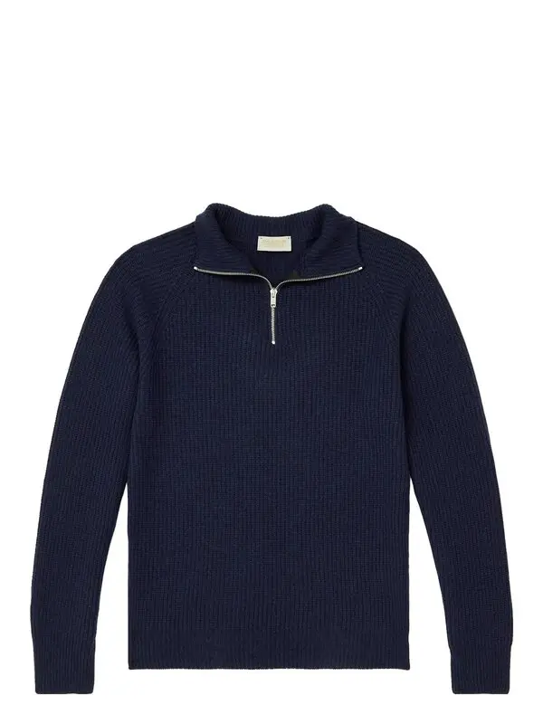 John Smedley Ryker Ribbed Recycled Cashmere And Wool-blend Half-zip Sweater - Blue