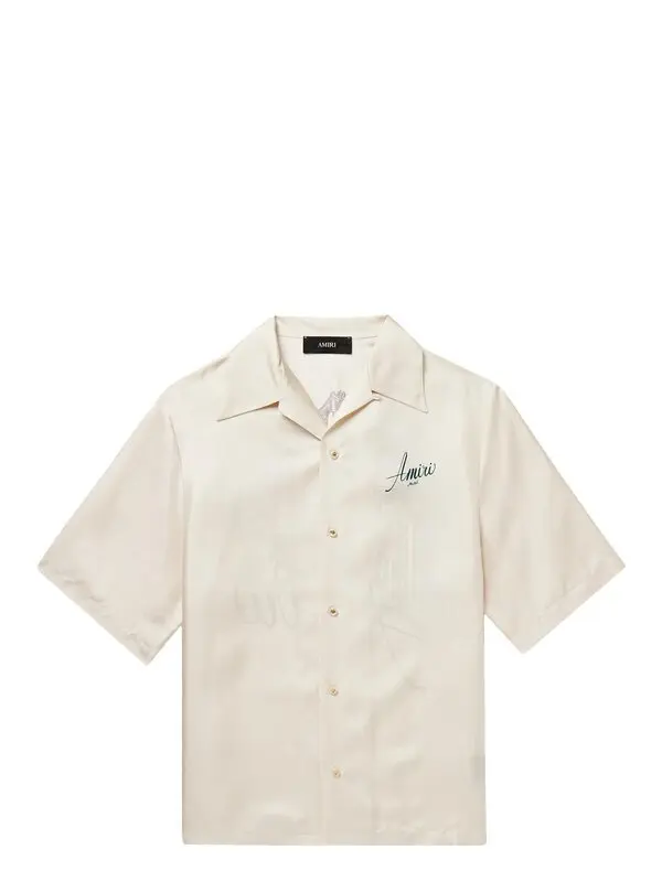 Amiri Convertible-collar Logo-print Silk-twill Shirt - Neutrals