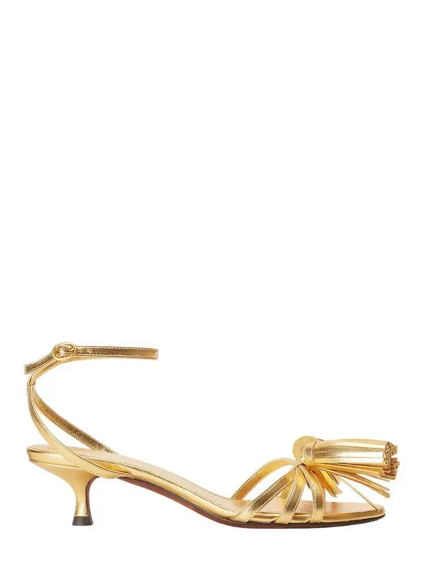 Ralph Lauren Metallic Leather Tassel Kitten Heel Sandal - Gold