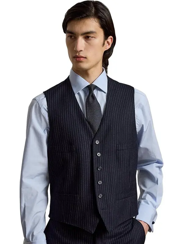 Ralph Lauren Hand-tailored Striped Wool Vest - Navy/cream